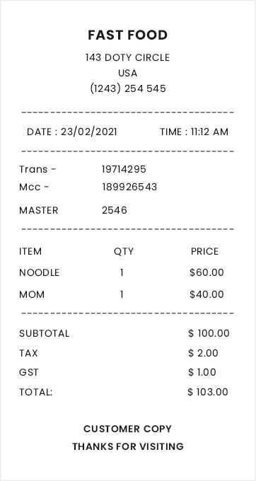 Create Fast Food Receipt Free Fast Food Receipt Templates Online